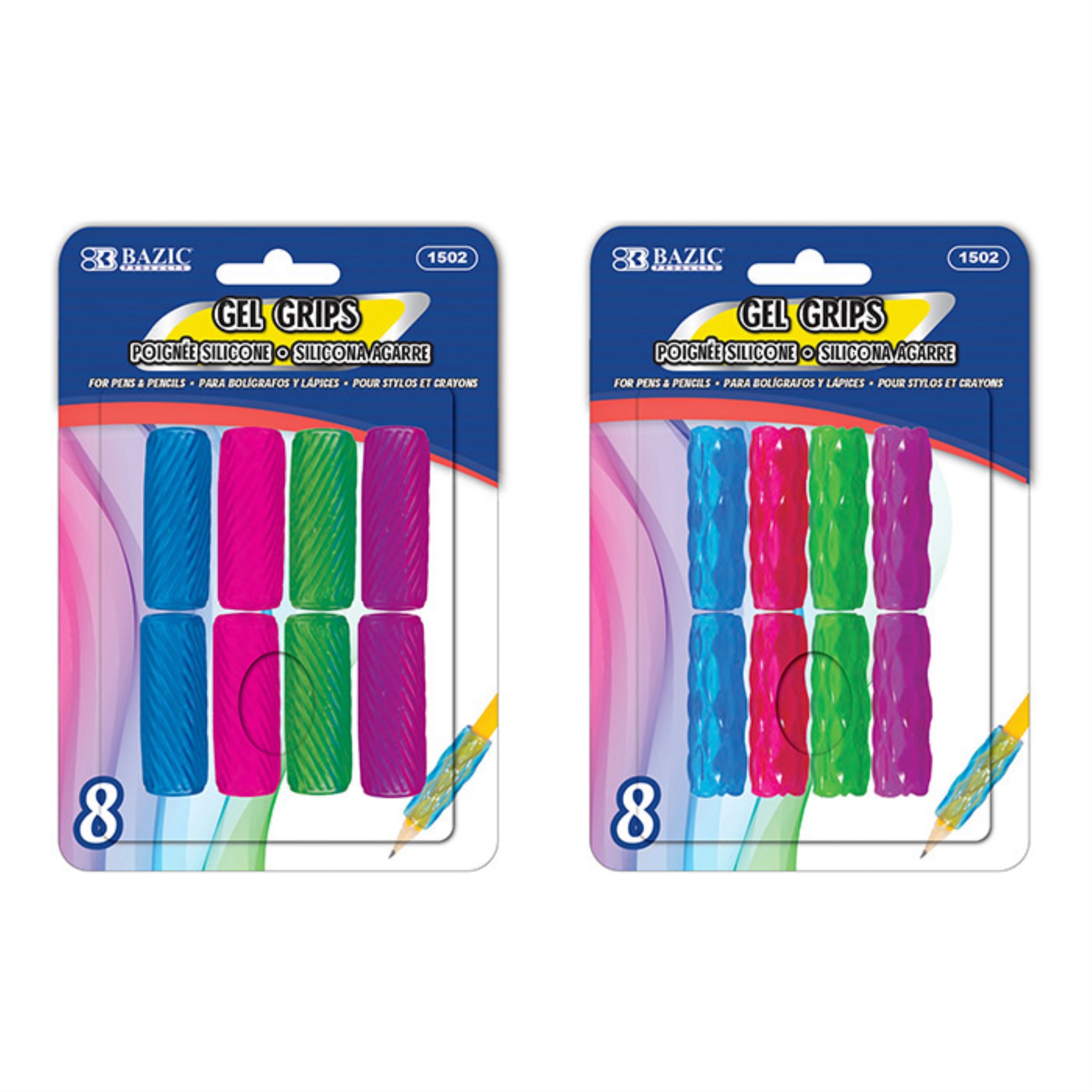 Bazic Products BAZIC Assorted Color & Shape Gel Pencil / Pen Grip (8/Pack)