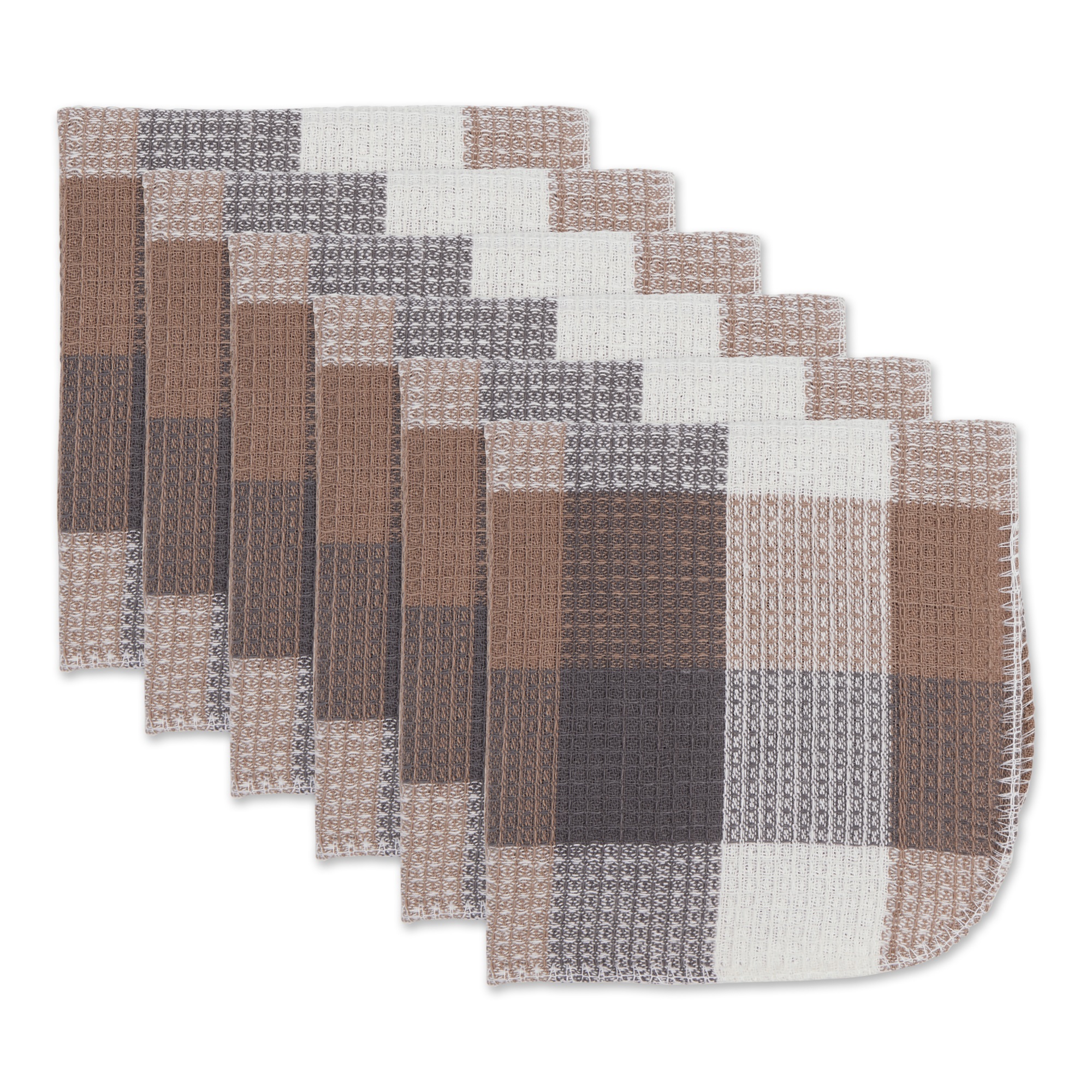 Design Imports DII Stone Tri Color Check Scrubber Dishcloth (Set of 6)