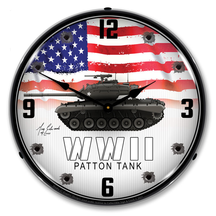 Collectible Sign & Clock S21G22021281 WWII Patton Tank clock 14 Inch ...