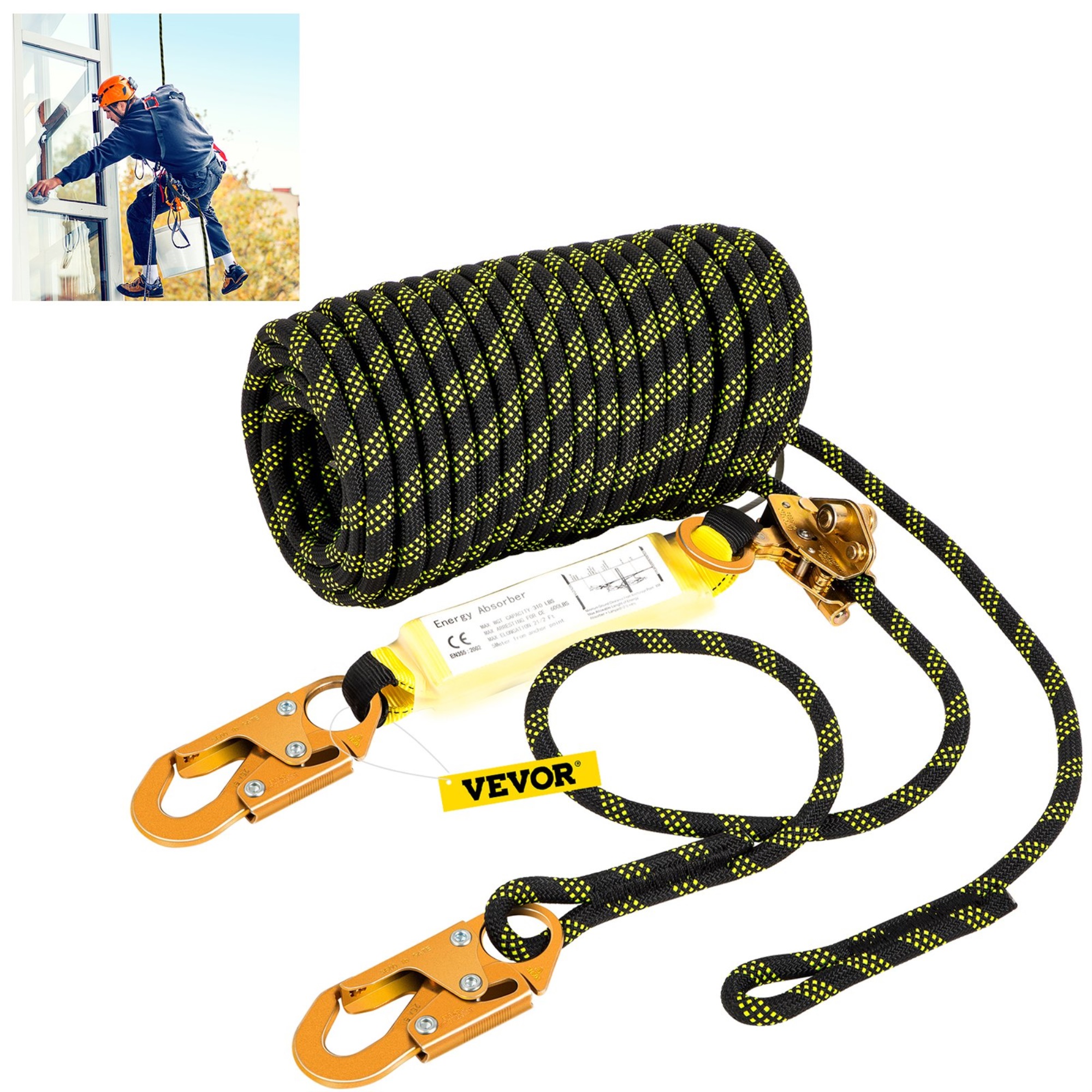VEVOR Vertical Lifeline Assembly Fall Protection Rope 50ft Polyester ...