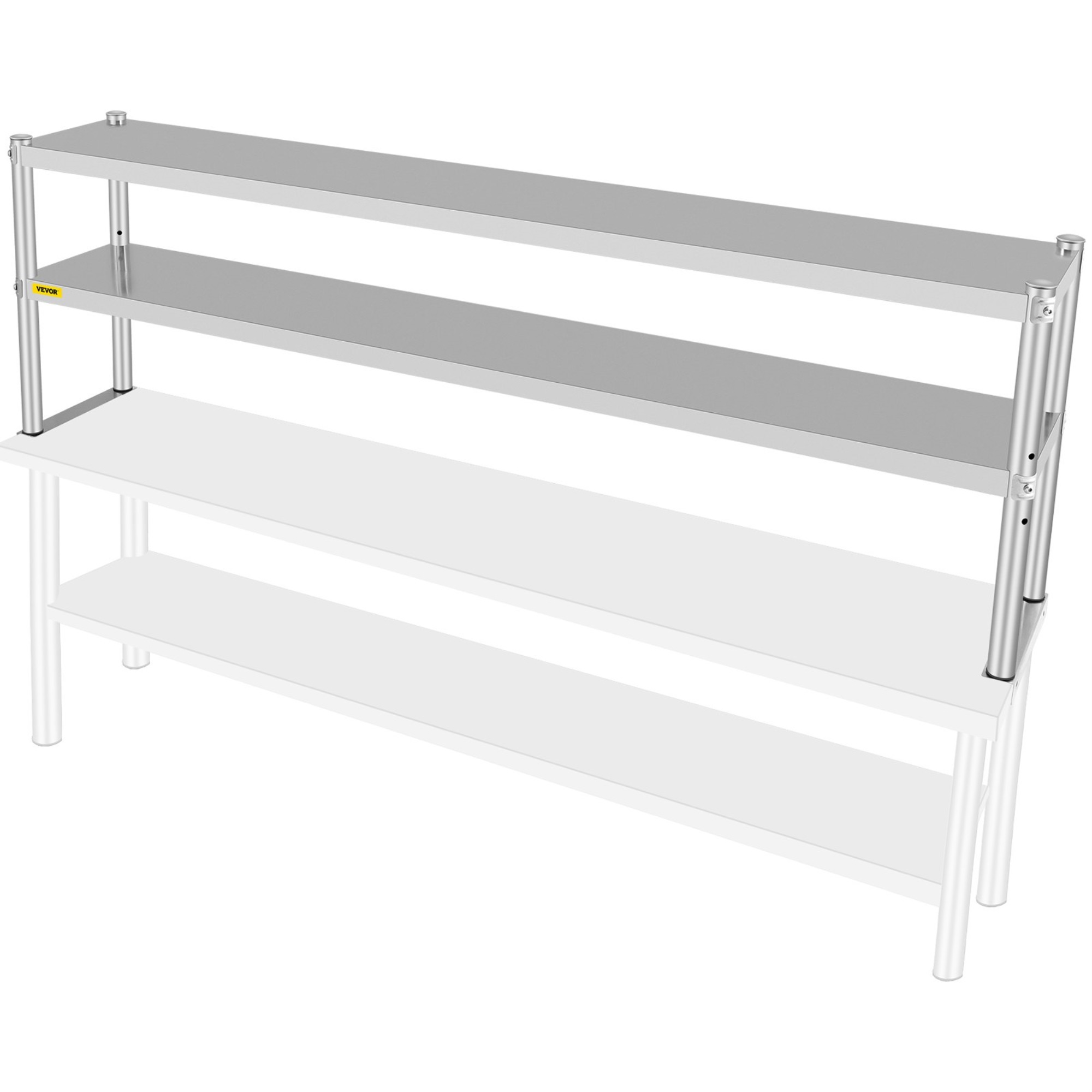 VEVOR Double Overshelf Stainless Steel Overshelf 2-Tier 12" x 72" for ...
