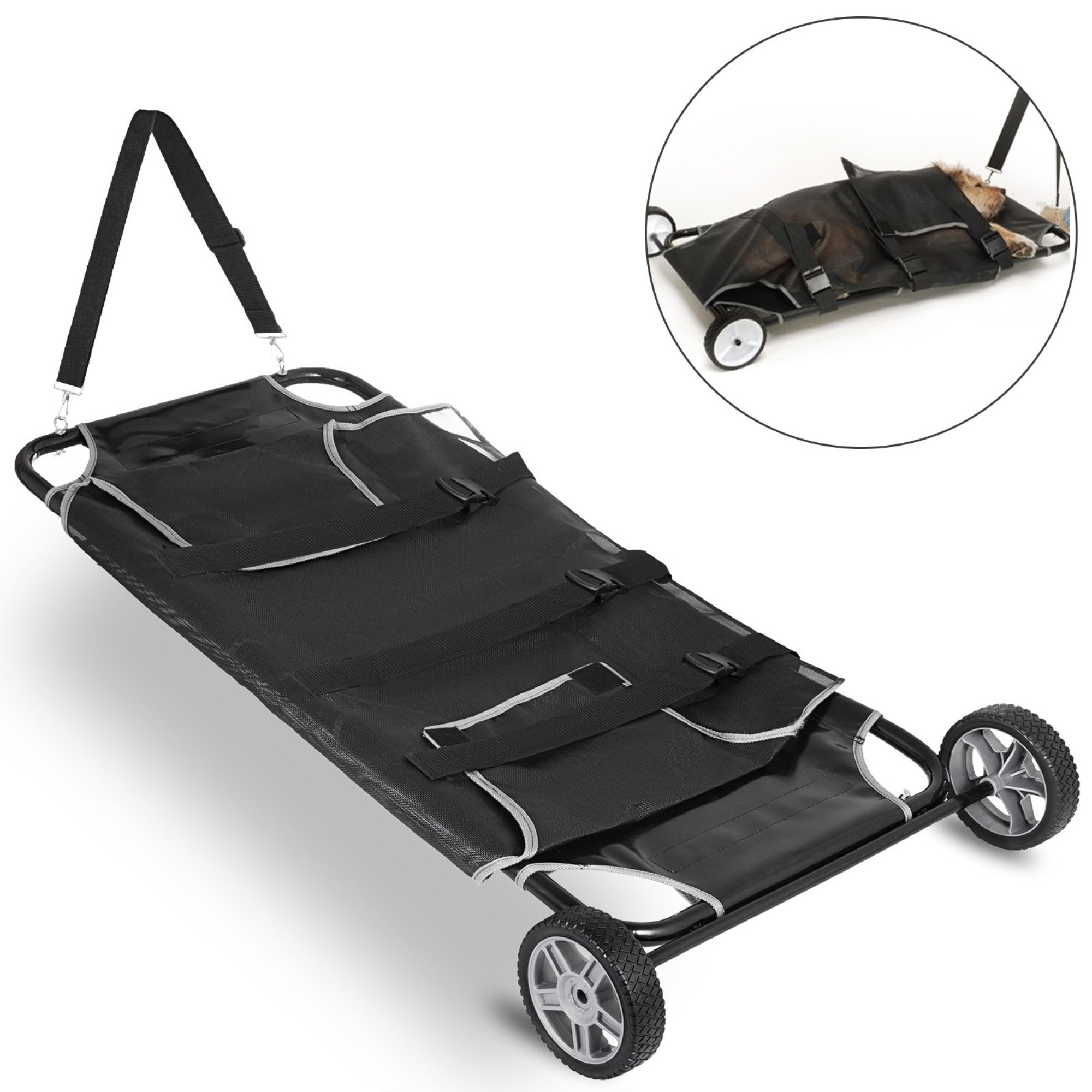 VEVOR Black Animal Stretcher 45"x22" With 2 Wheels 250lbs Cap. Pet ...