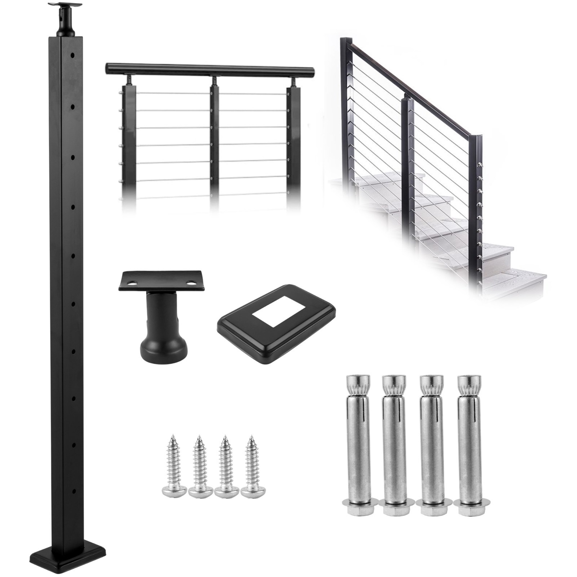 VEVOR Vevor Cable Railing Post Deck Railing 36x1x2" Black Post W/ Pre ...