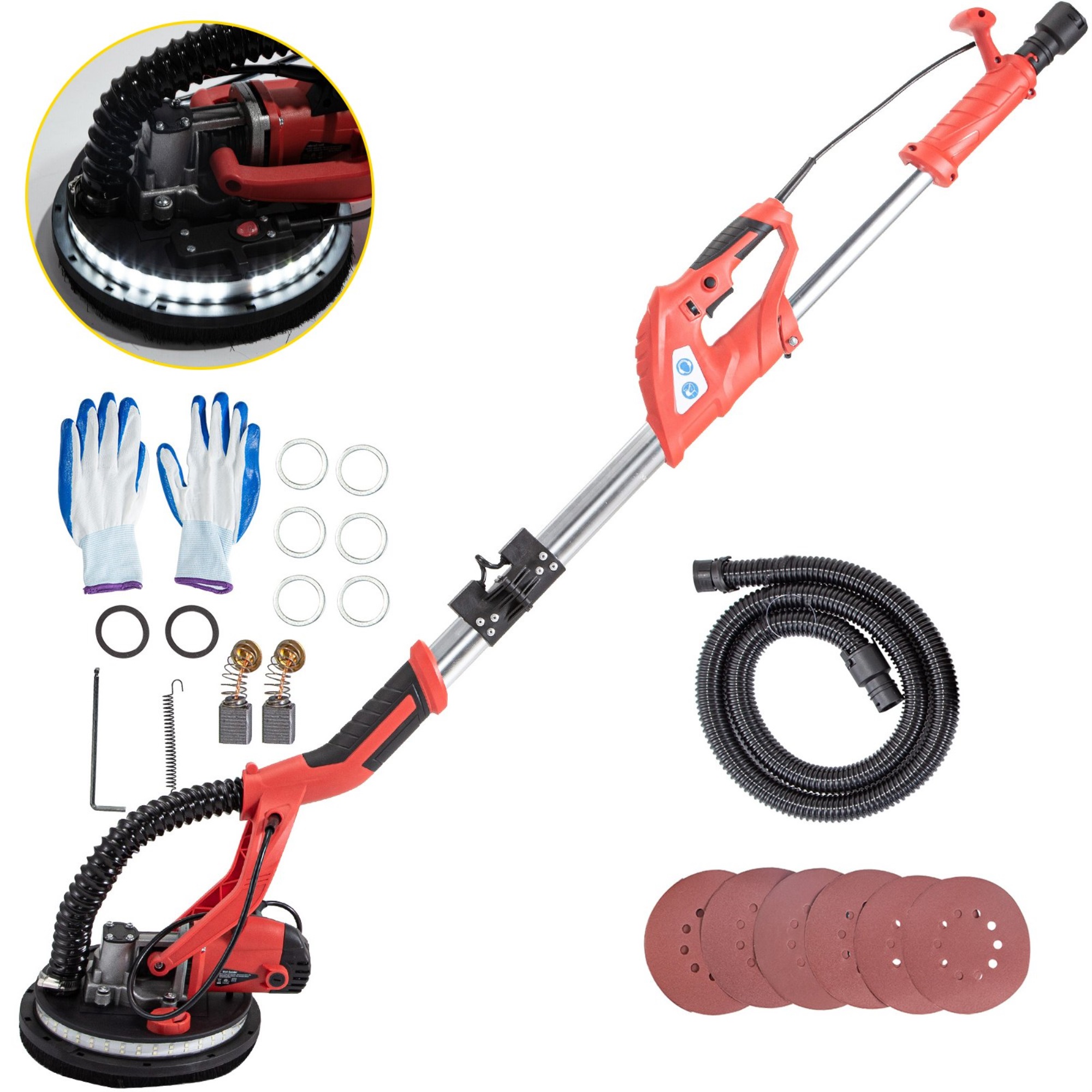 VEVOR 9" Drywall Sander 750W 6 Variable Speed Sanding Machine LED Strip ...