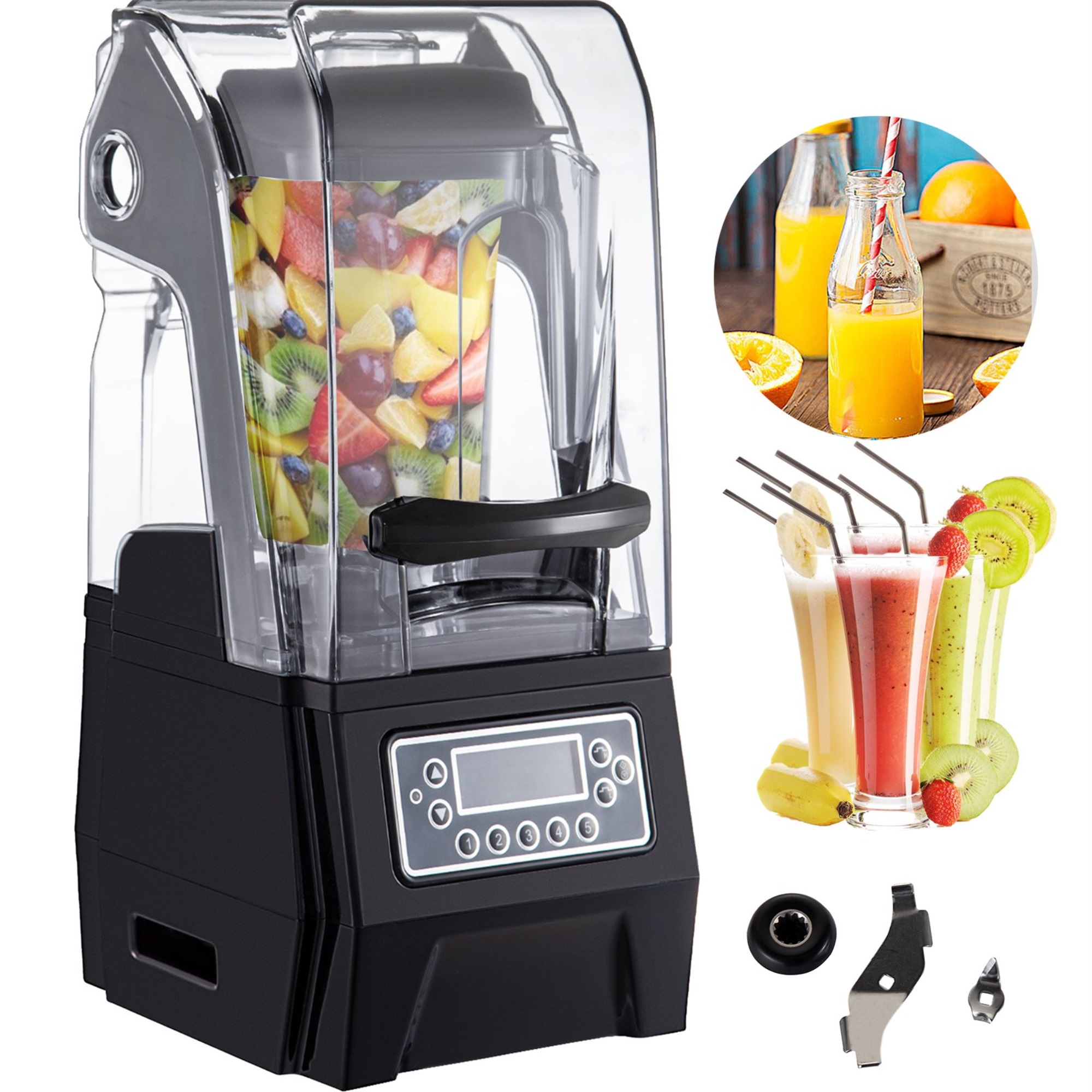 VEVOR Commercial Smoothie Blenders 1.5l/50.7oz Countertop Silent ...