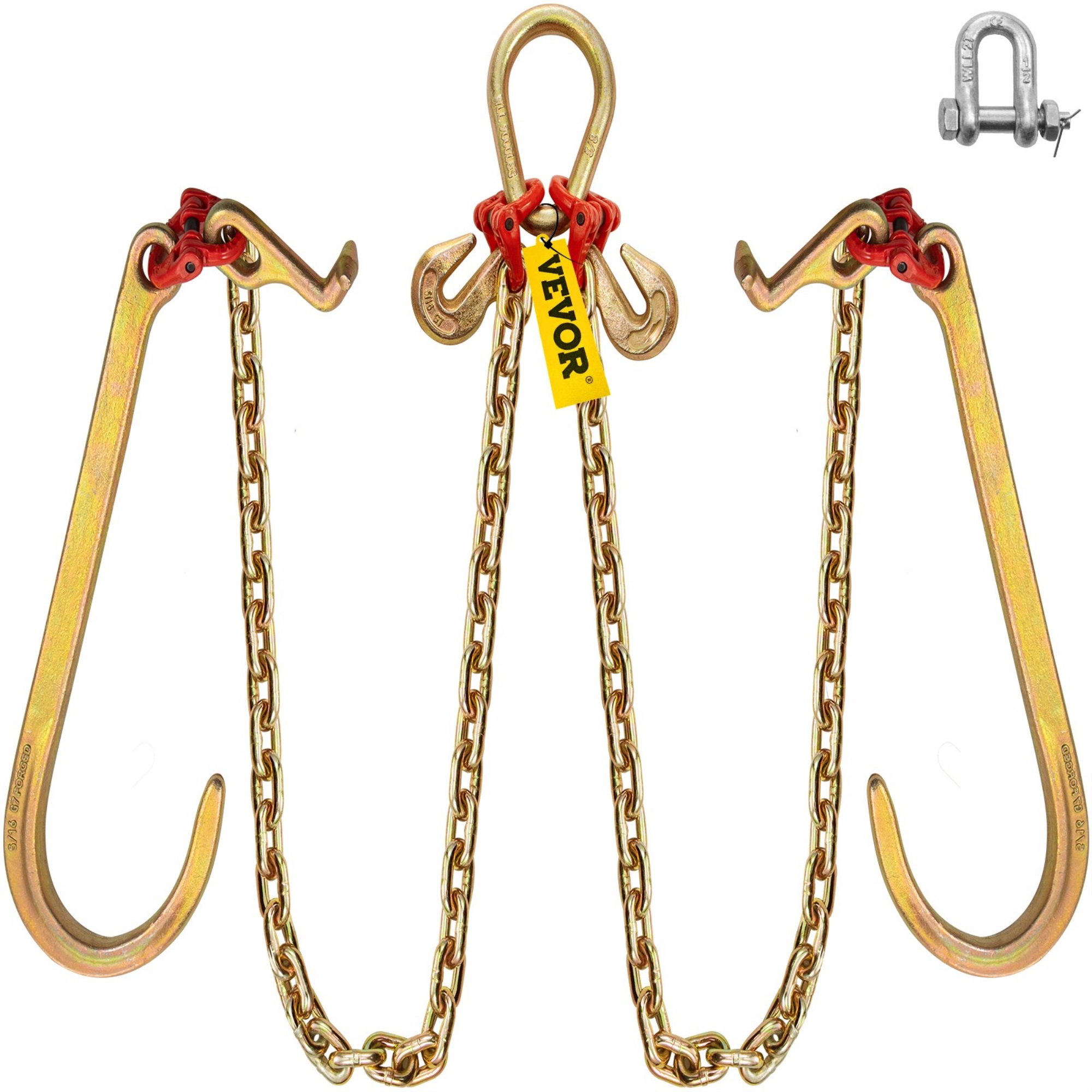 VEVOR Vevor V-chain With J Hooks V Bridle 3/8"3' G80 Tow Chain W/ T ...